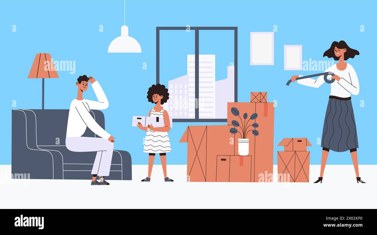 Moving out people, family relocation in new place Stock Vector Image ...