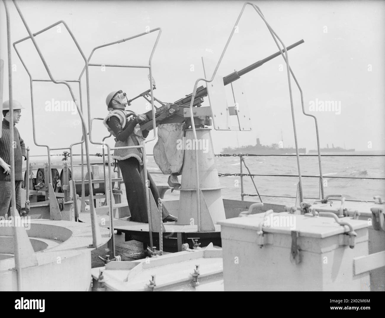 An Oerlikon anti-aircraft gun on board the cruiser HMS Mauritius was ...