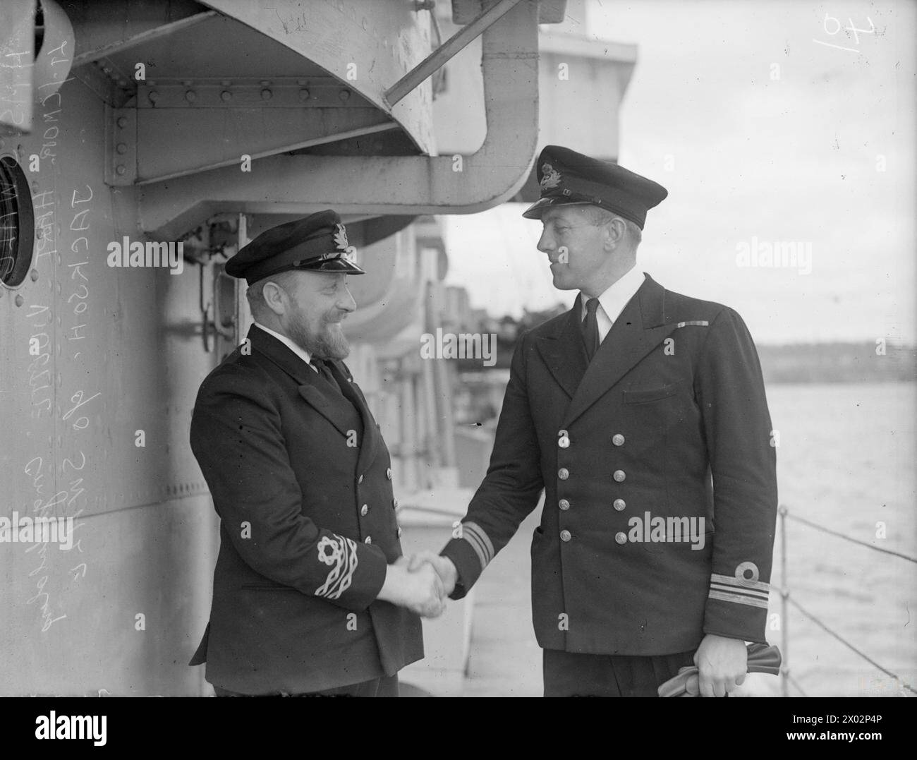 MEN OF THE BRITISH FRIGATE SWALE. 13 APRIL 1944, LONDONDERRY, ON BOARD ...