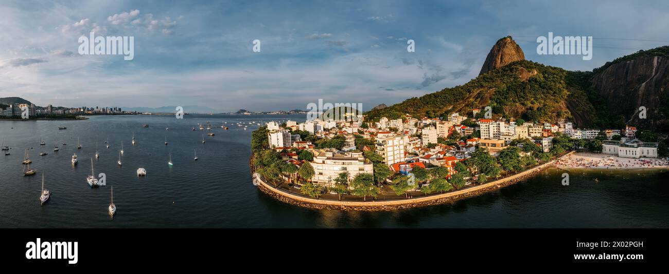 Aerial drone panorama of Urca neighbourhood and surrounding Botafogo ...
