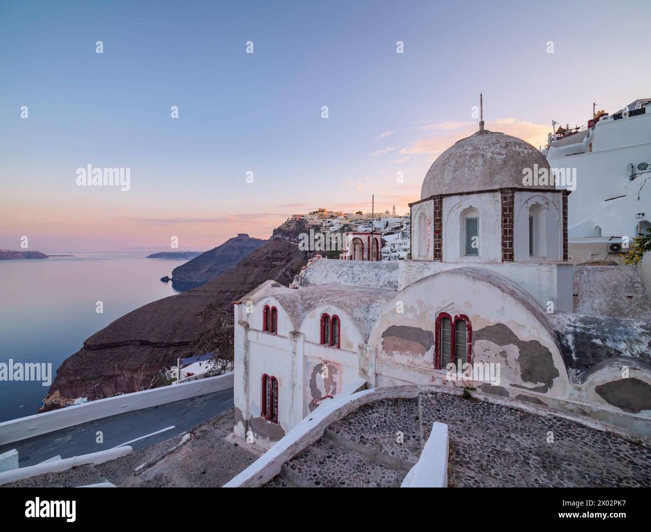 St. John the Theologian Holy Orthodox Church at dawn, Fira, Santorini ...