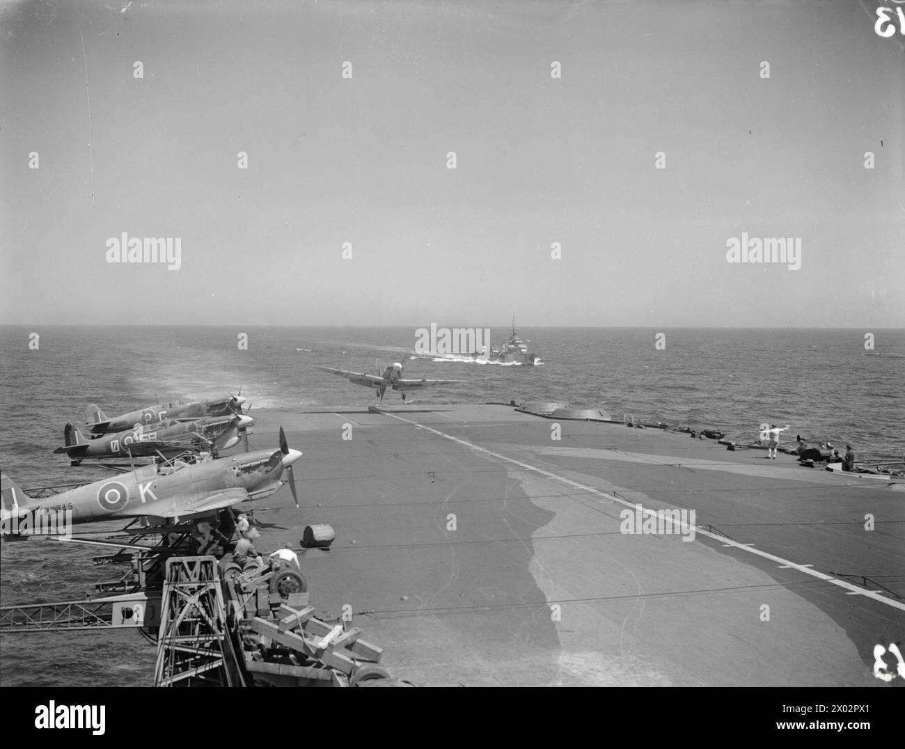 A Supermarine Seafire from No. 885 Squadron, Fleet Air Arm, is about to ...