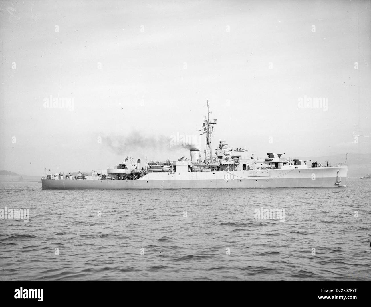 HMS Lark, a Modified Black Swan-class sloop, is shown at Greenock on 1 ...
