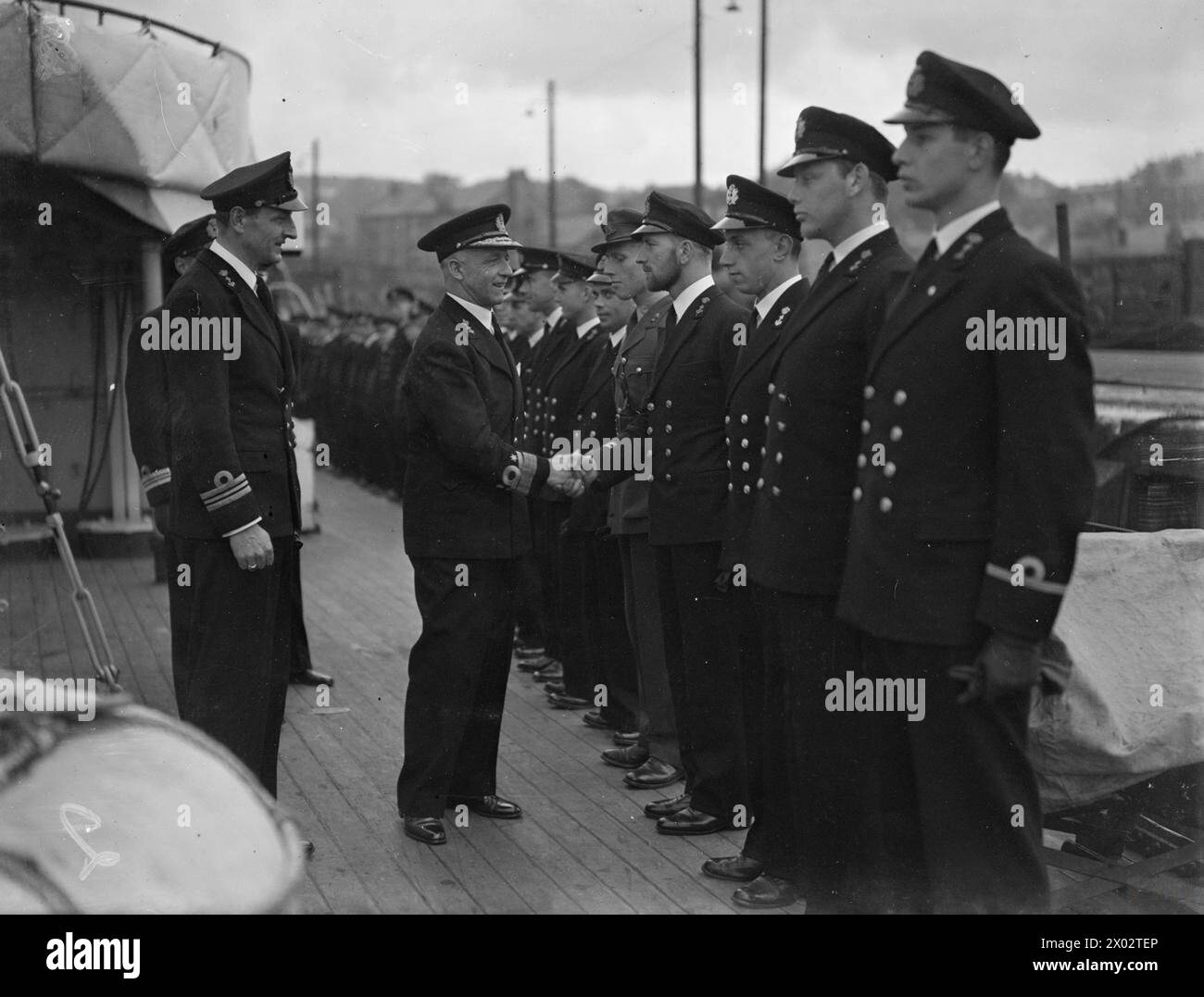 ADMIRAL TERMYTELEN'S INSPECTION. 4 JUNE 1943, GREENOCK, REAR ADMIRAL J W TERMYTELEN, ADMIRAL ...
