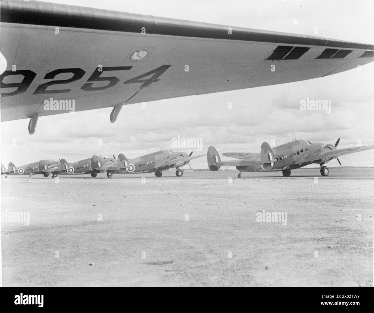 Lockheed Hudson Mark III aircraft of the RAF Ferry Command are lined up ...