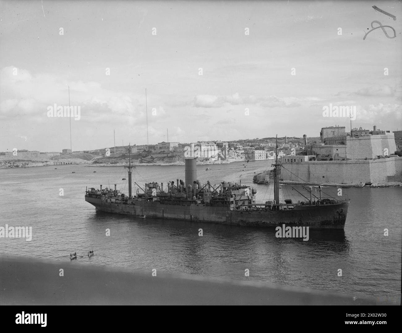 ARRIVAL OF A SMALL CONVOY AT MALTA. 19 JANUARY 1942, GRAND HARBOUR. THE ...