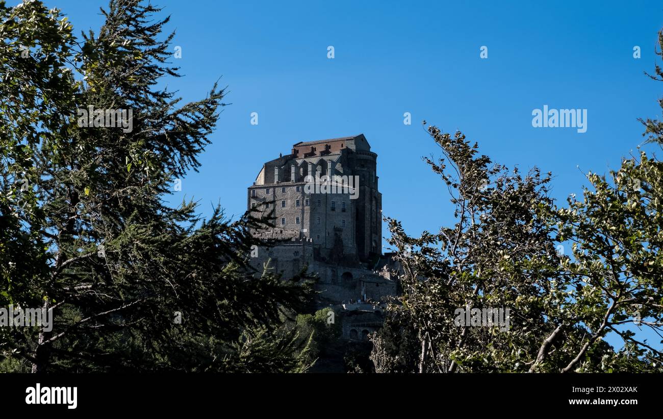 View of the Sacra di San Michele (Saint Michael's Abbey), a religious ...