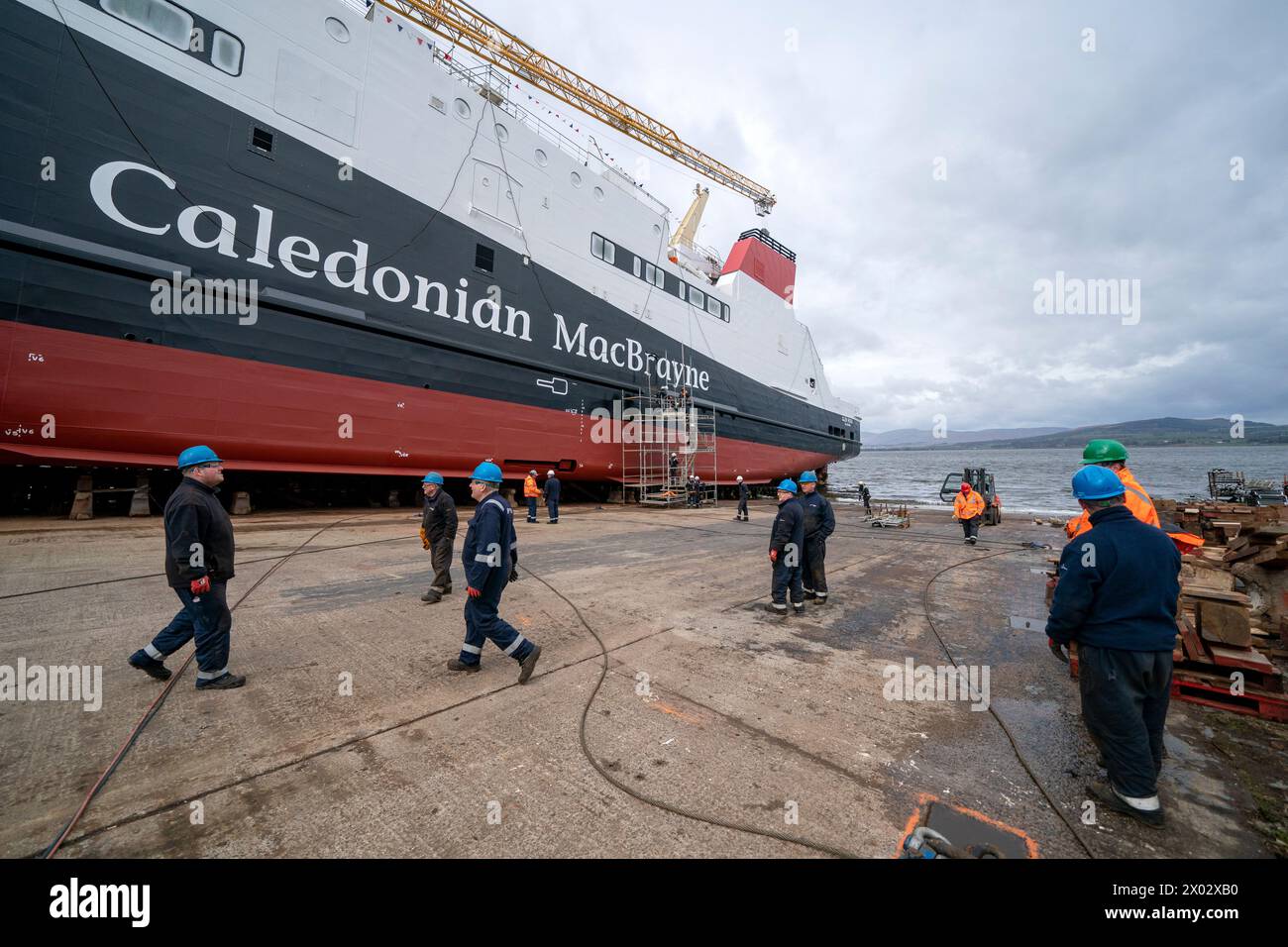 Shipbuilders carry out last minute works and preparations before the MV ...
