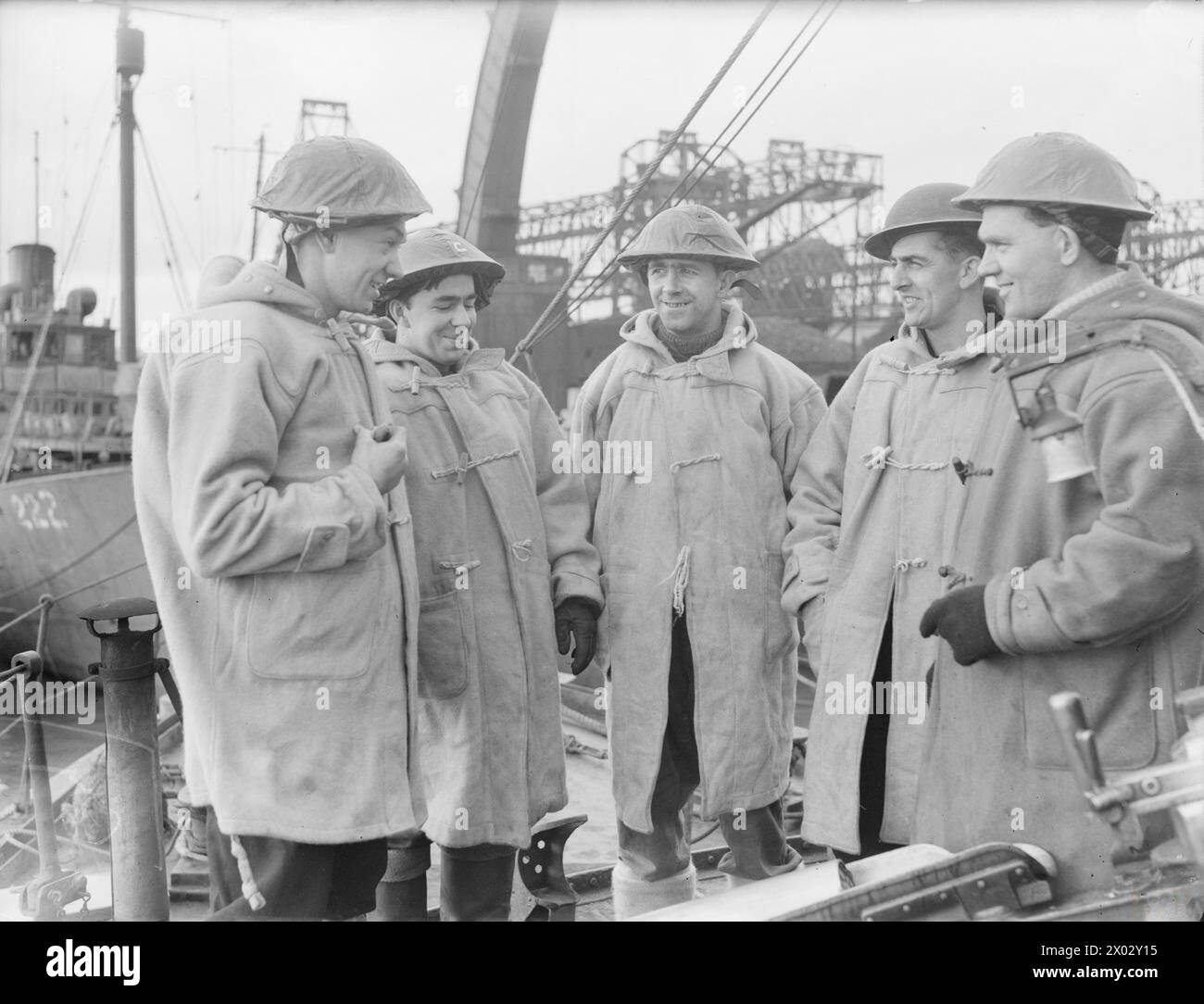 Crew of HMS Cornelian aboard a trawler on convoy from Plymouth to ...
