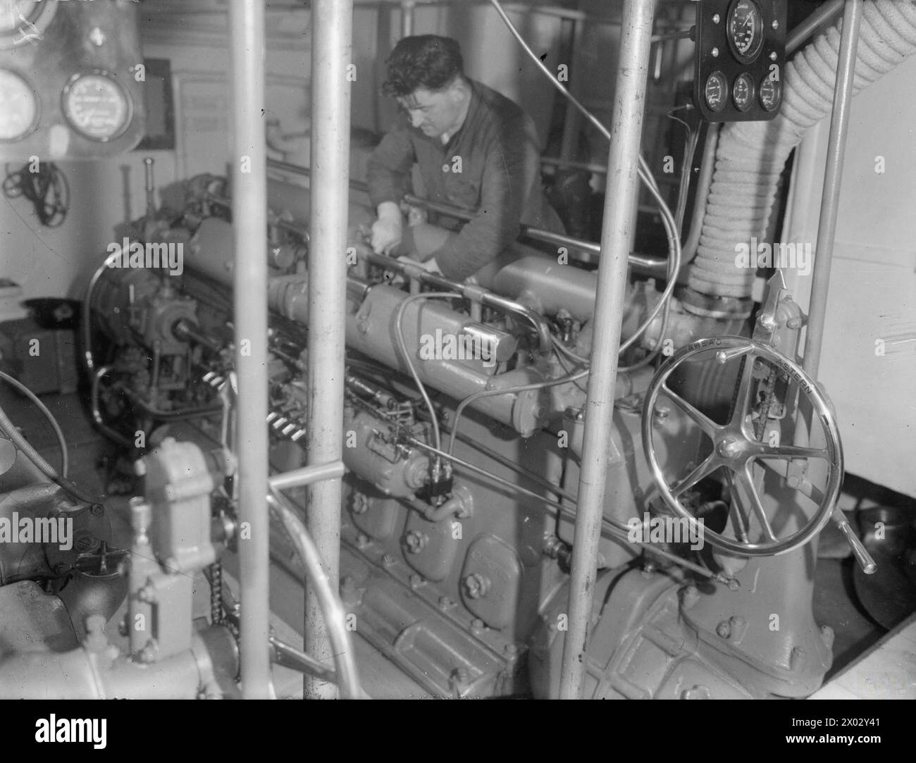 ML'S FITTED WITH GLENIFFER ENGINES. 4 NOVEMBER 1943, SANDBANKS. - View of the engine room ...
