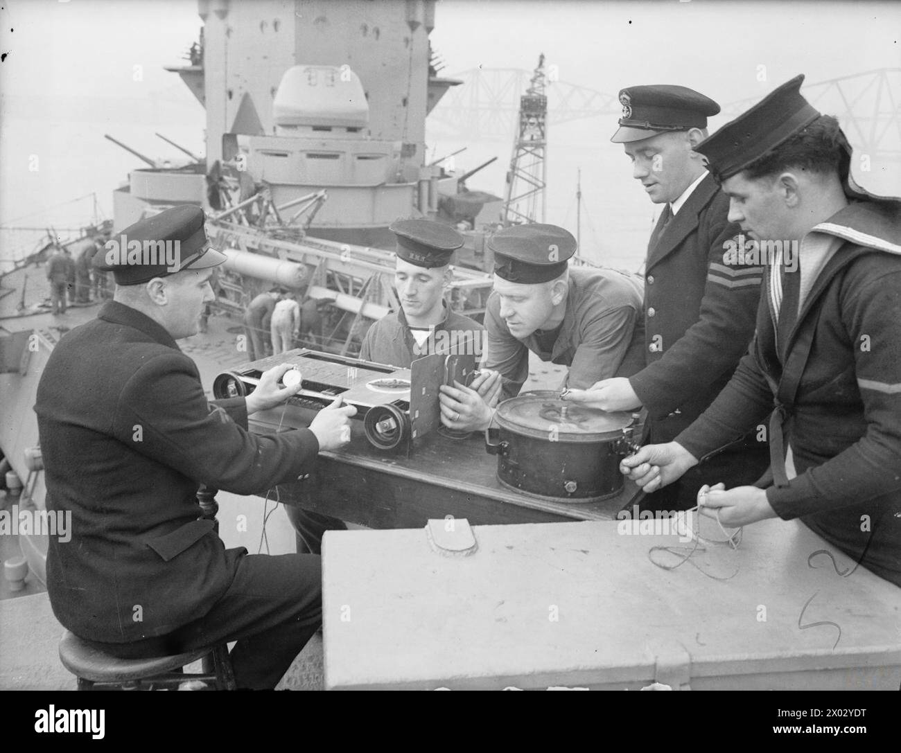 ON BOARD THE BATTLESHIP HMS RODNEY. OCTOBER 1940. - A mock action with ...