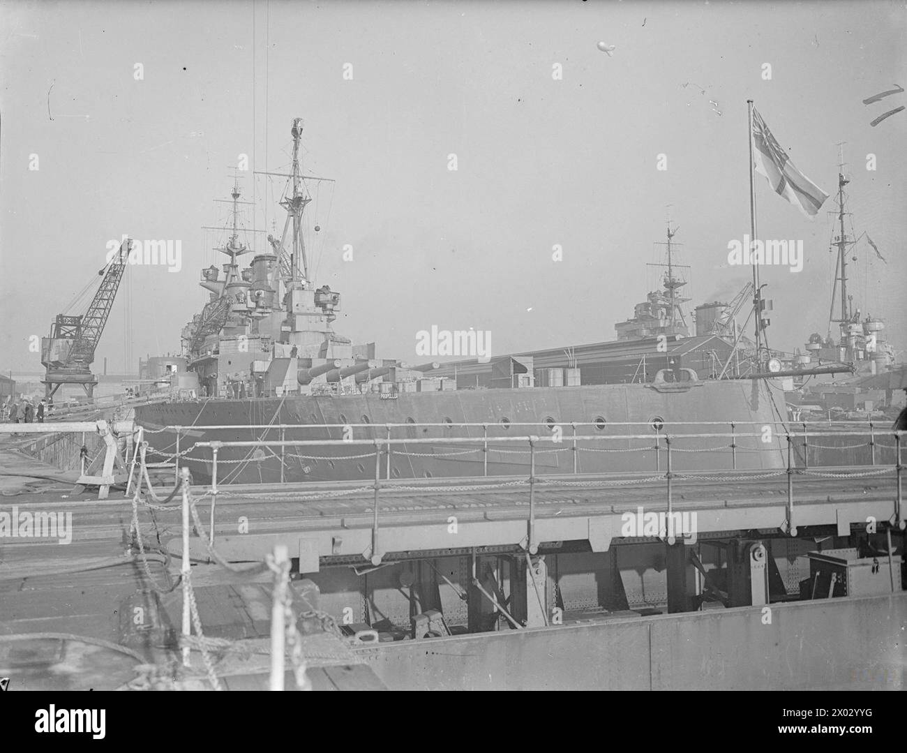 HMS PRINCE OF WALES IN DRY DOCK. 1940, ROSYTH. - Stern view of HMS ...
