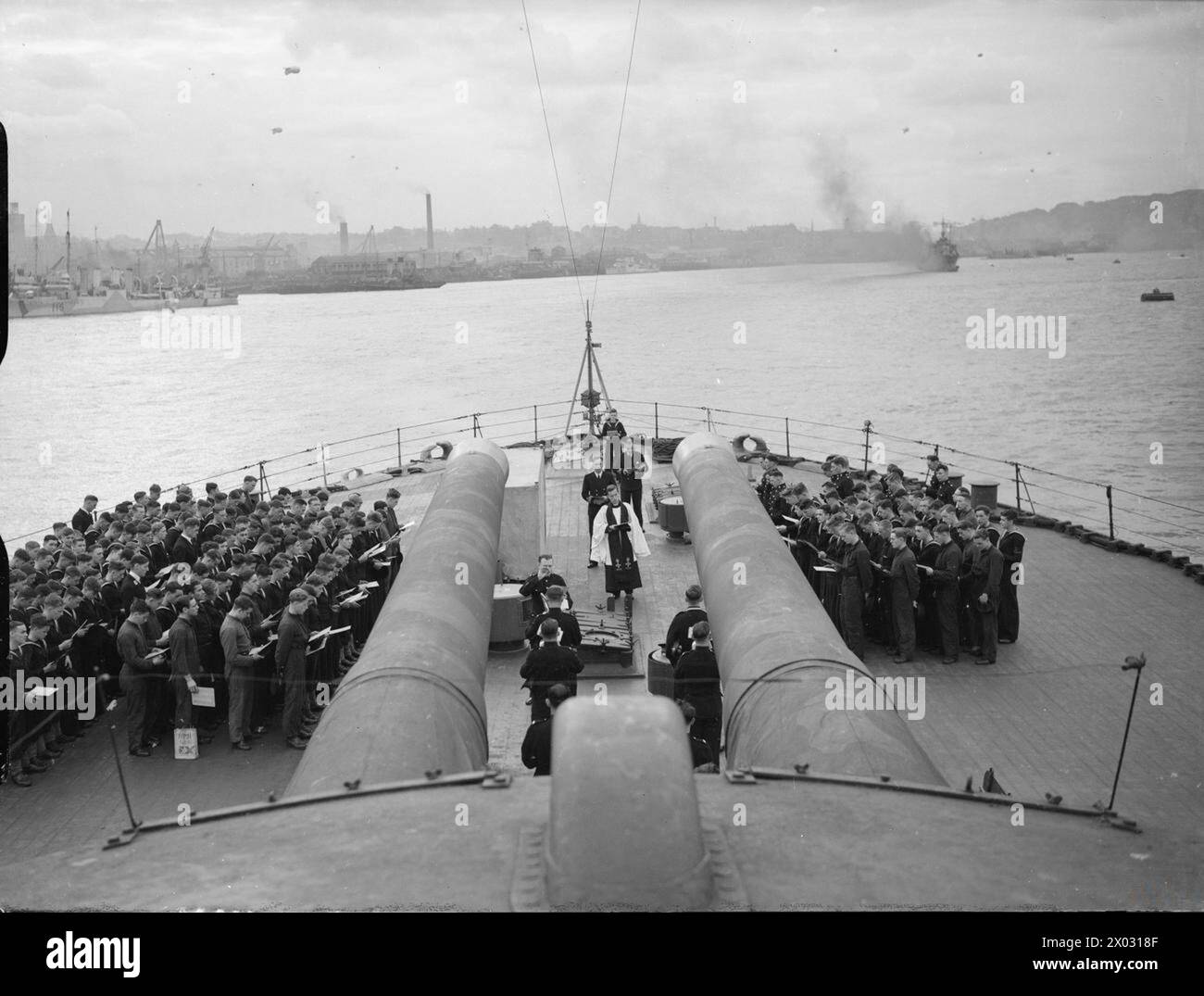 In 1940, on board HMS Revenge, the ship's chaplain conducted a morning ...