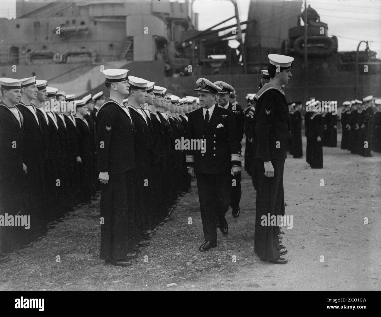 REAR ADMIRAL C H J HARCOURT SAYS GOOD-BYE TO THE SHIP'S COMPANY OF HMS ...