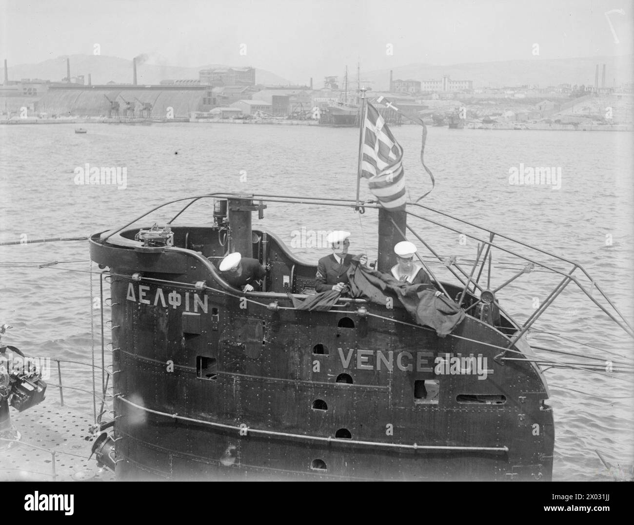 In April 1945 at Piraeus, a ceremony was held on the Greek cruiser ...