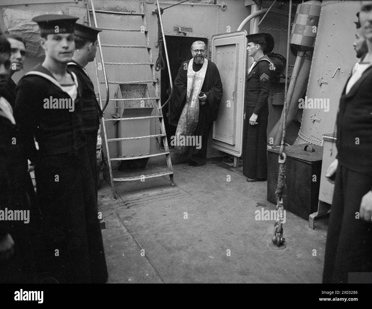 ARCHIMANDRITE BLESSES NEW GREEK DESTROYER THEMISTOCLES. 11 JULY 1943 ...