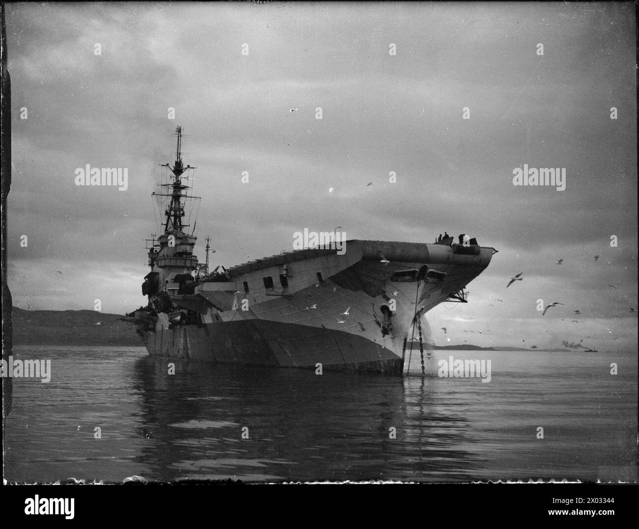 The aircraft carrier HMS Colossus is moored at Greenock during the ...