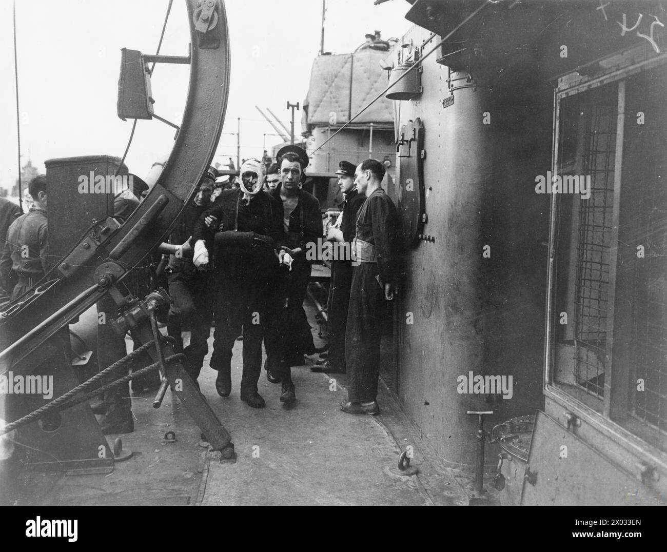 THE DESTROYER HMS EXPRESS DAMAGED. 1940, ON BOARD HMS KELVIN AS SHE ...