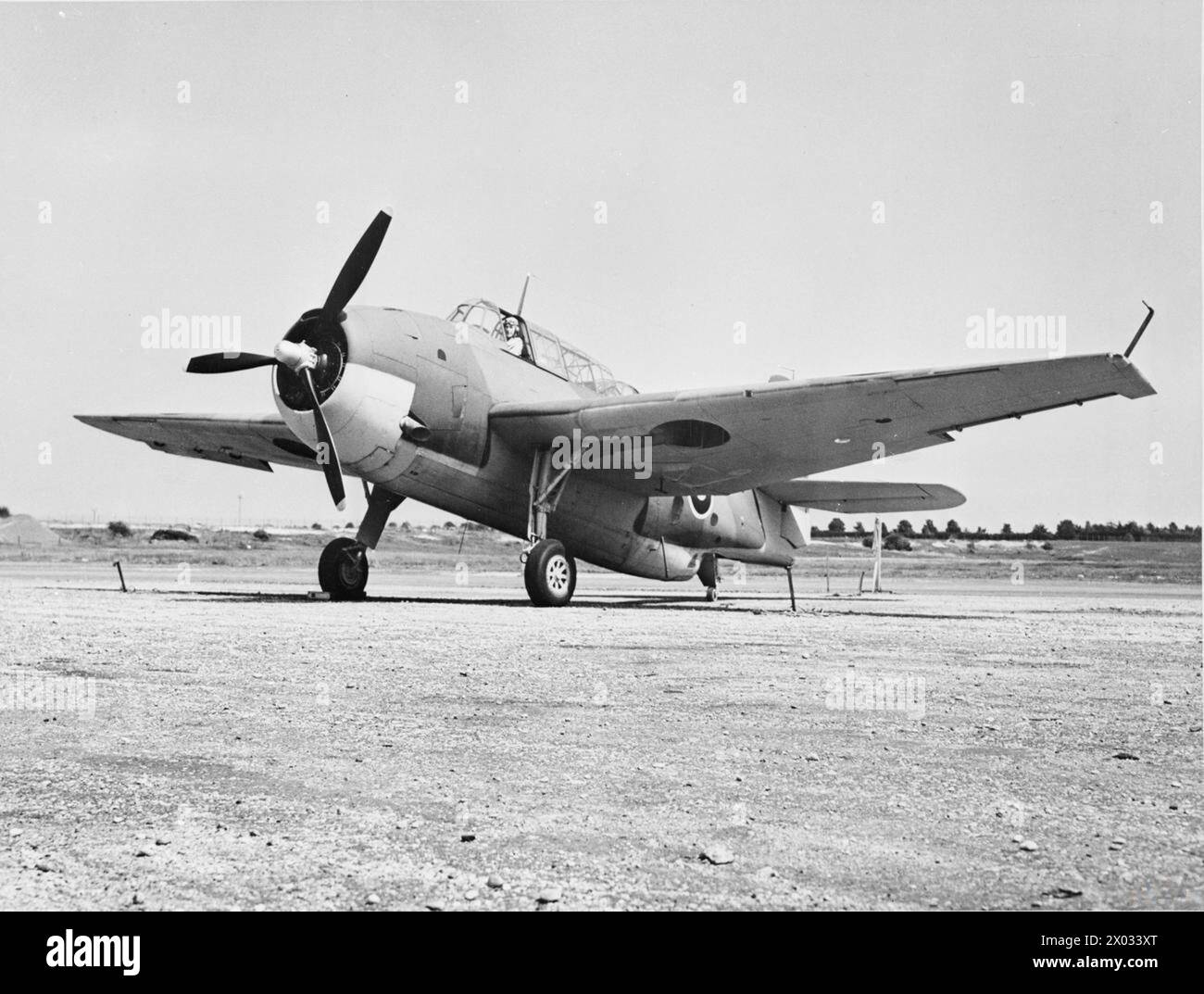 A Grumman Tarpon aircraft of the Fleet Air Arm is stationed at ...