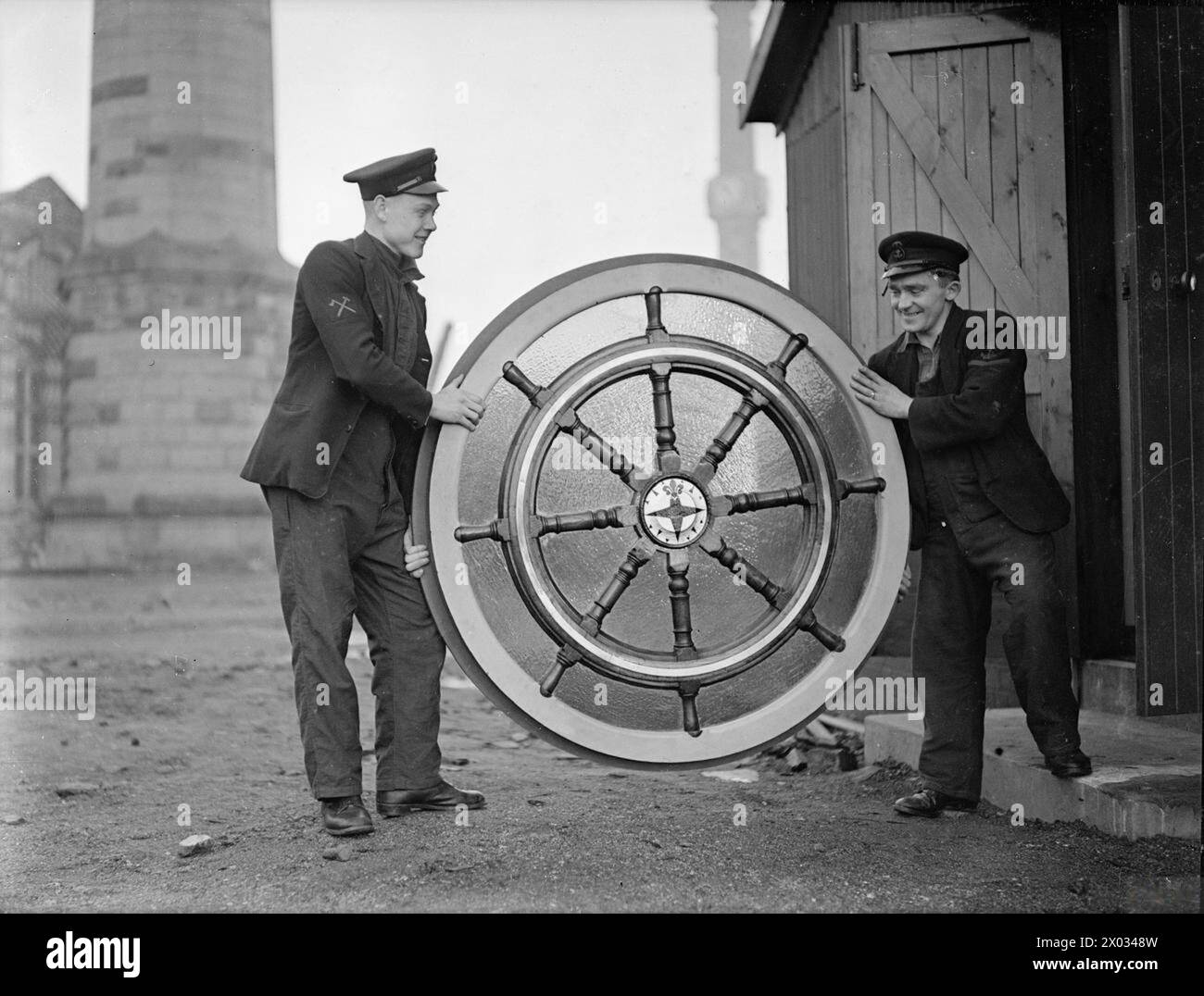 UNIQUE WINDOW FOR CHAPEL. 1940, HM DOCKYARD, ROSYTH. - Two shipwrights ...