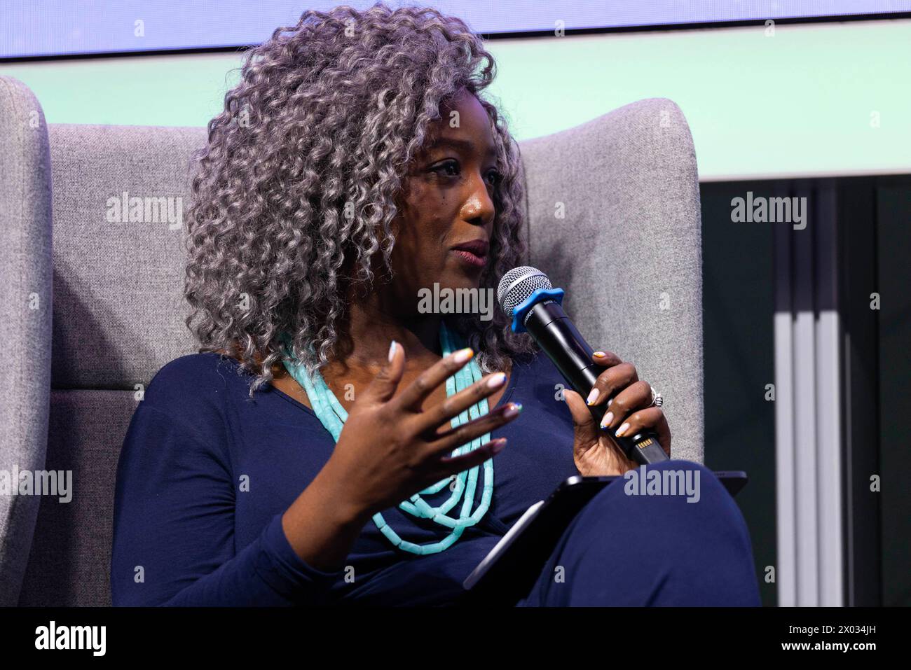 EDITORIAL USE ONLY Dr Anne-Marie Imafidon speaks at Meta's AI event in ...