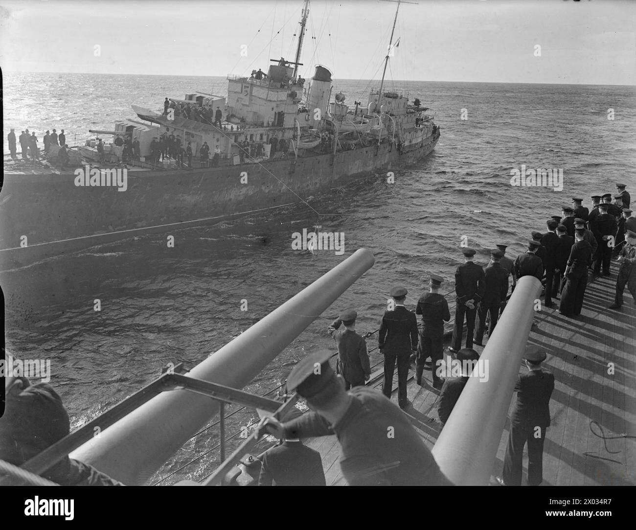 ON BOARD THE BATTLESHIP HMS RODNEY AT SEA. 1940. - In mid ocean the ...