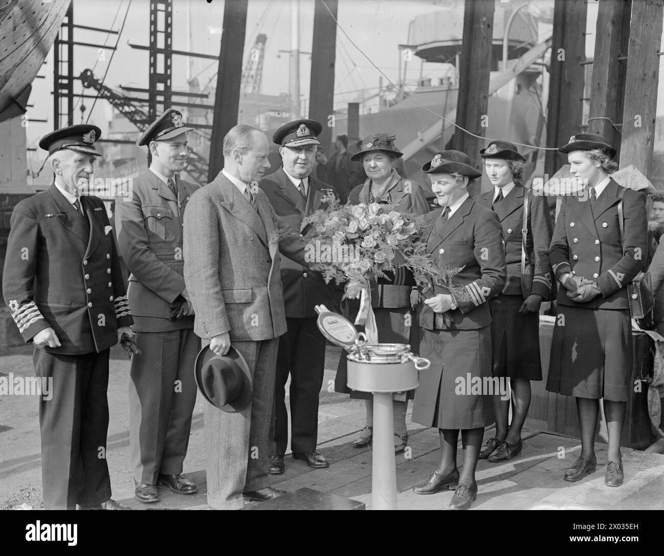 WREN OFFICER LAUNCHES FLEET OILER. 13 APRIL 1945, HEBBURN, NEAR ...