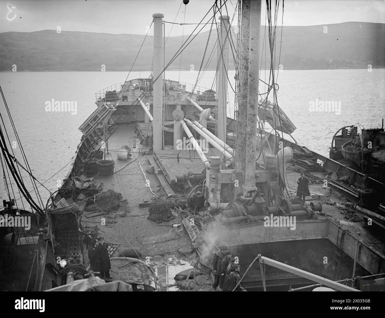 BOMB DAMAGE TO SS DELIUS, A MERCHANT SHIP THAT WAS HIT BY AN AERIAL ...