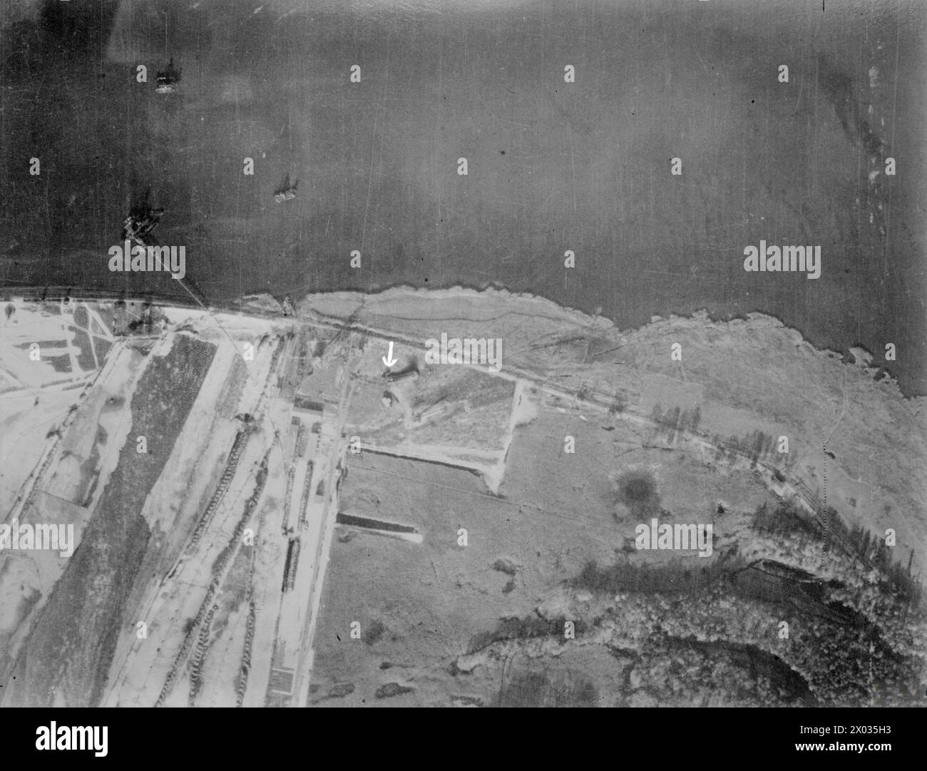 V1 FLYING BOMB - Aerial reconnaissance view of the V1 launching ramps ...