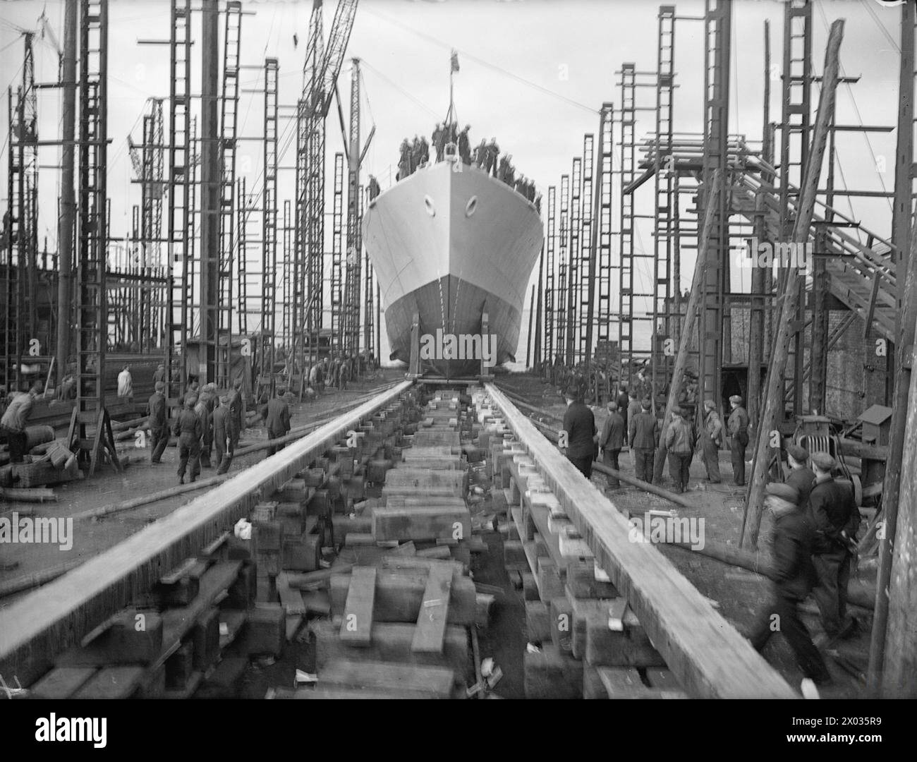 DESTROYER LAUNCHED BY MRS A V ALEXANDER. 23 MARCH 1943, LEITH. THE ...