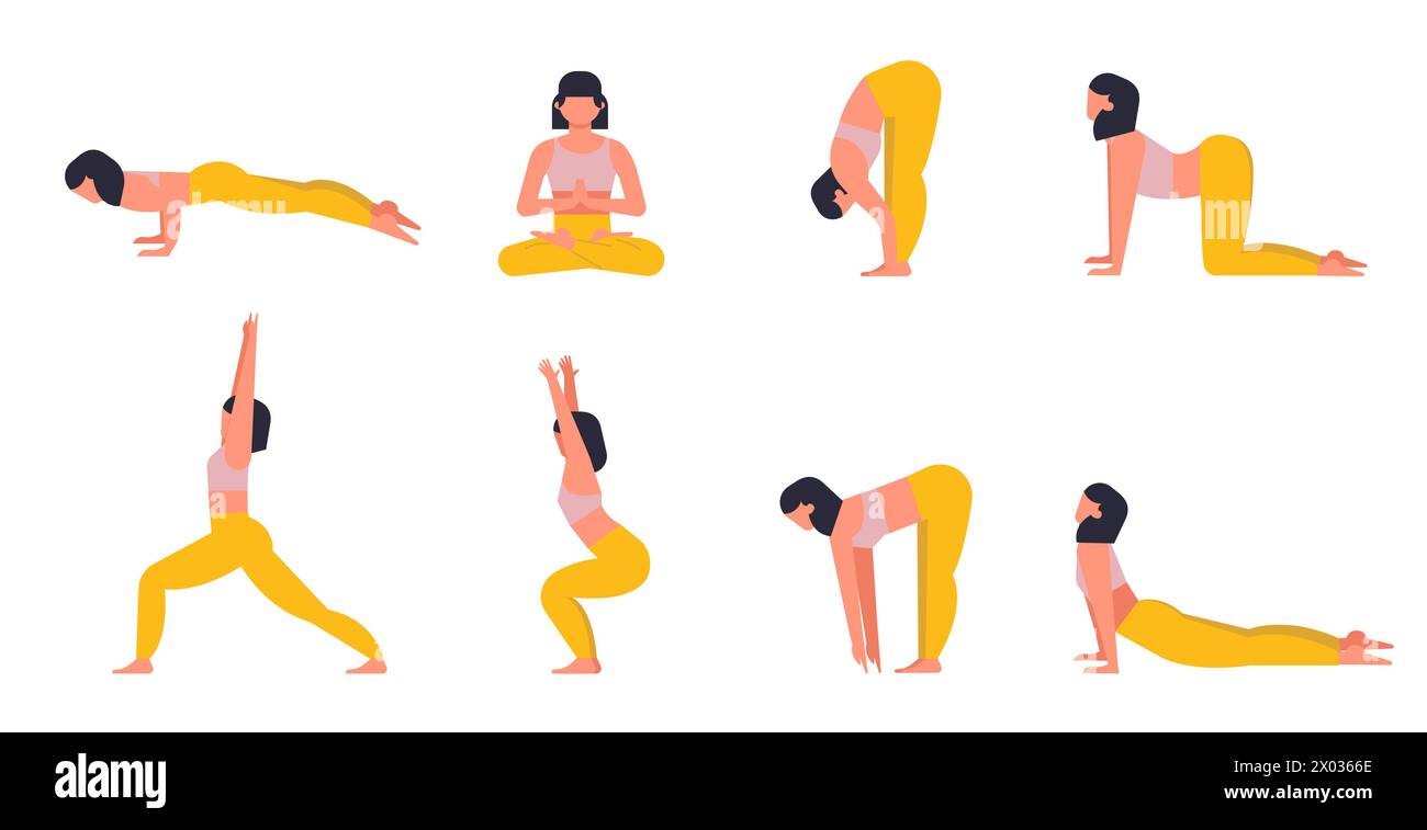Yoga asanas set, different pose woman collection Stock Vector Image ...