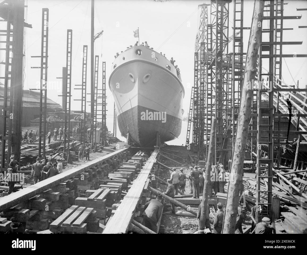 NEW ZEALAND PREMIER'S WIFE LAUNCHES RESCUE TUG. 21 JUNE 1944, LIETH ...
