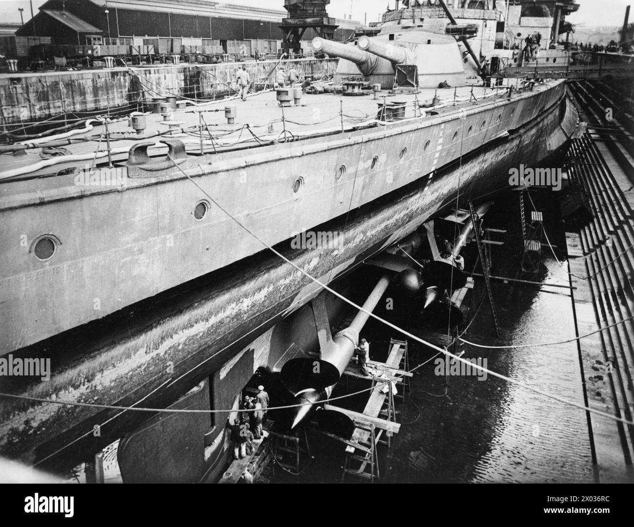 SCENES ON BOARD HMS REPULSE DURING HER REFIT. 1940, IN DRY DOCK ...