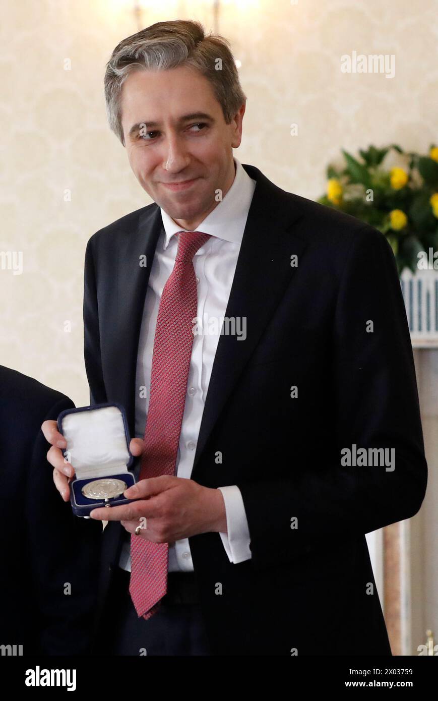 New Fine Gael leader Simon Harris at Aras an Uachtarain meeting the ...