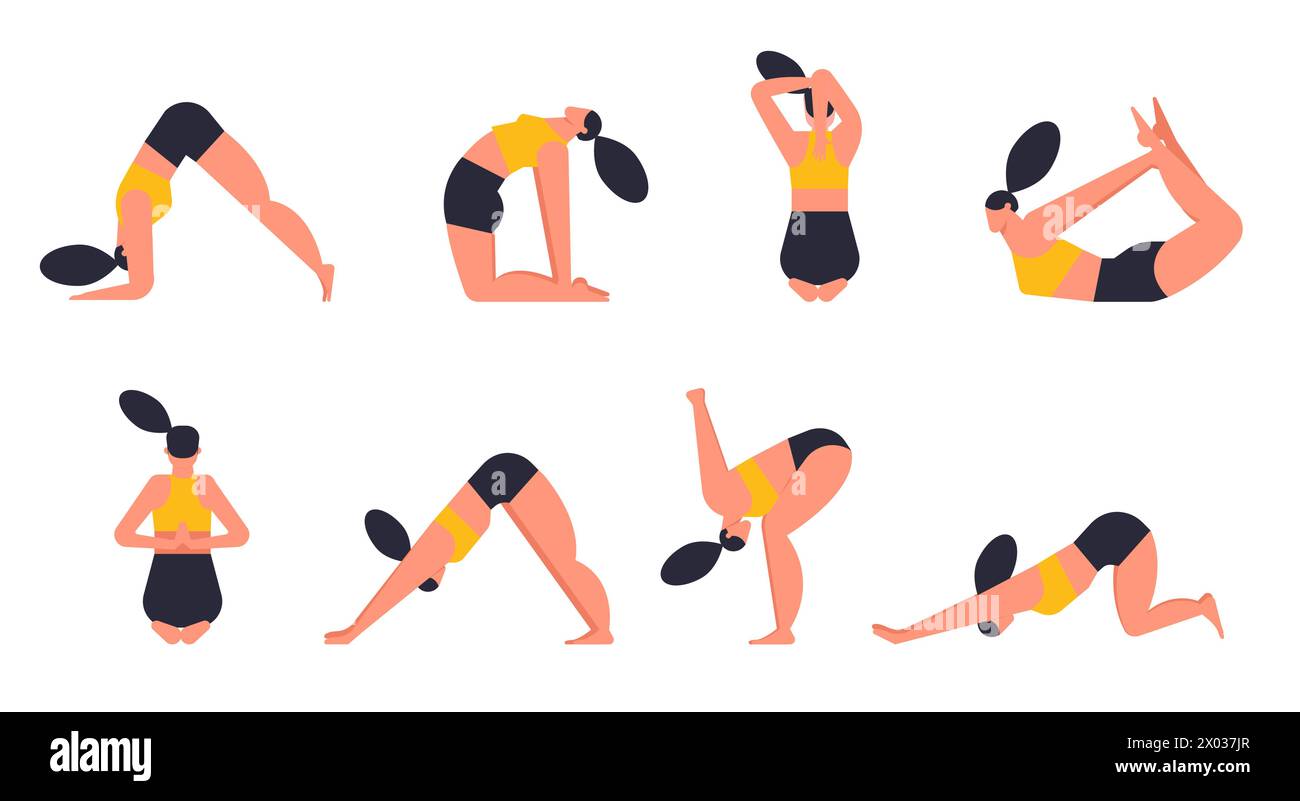 Yoga asanas. Practice in yoga poses, young people train balance ...