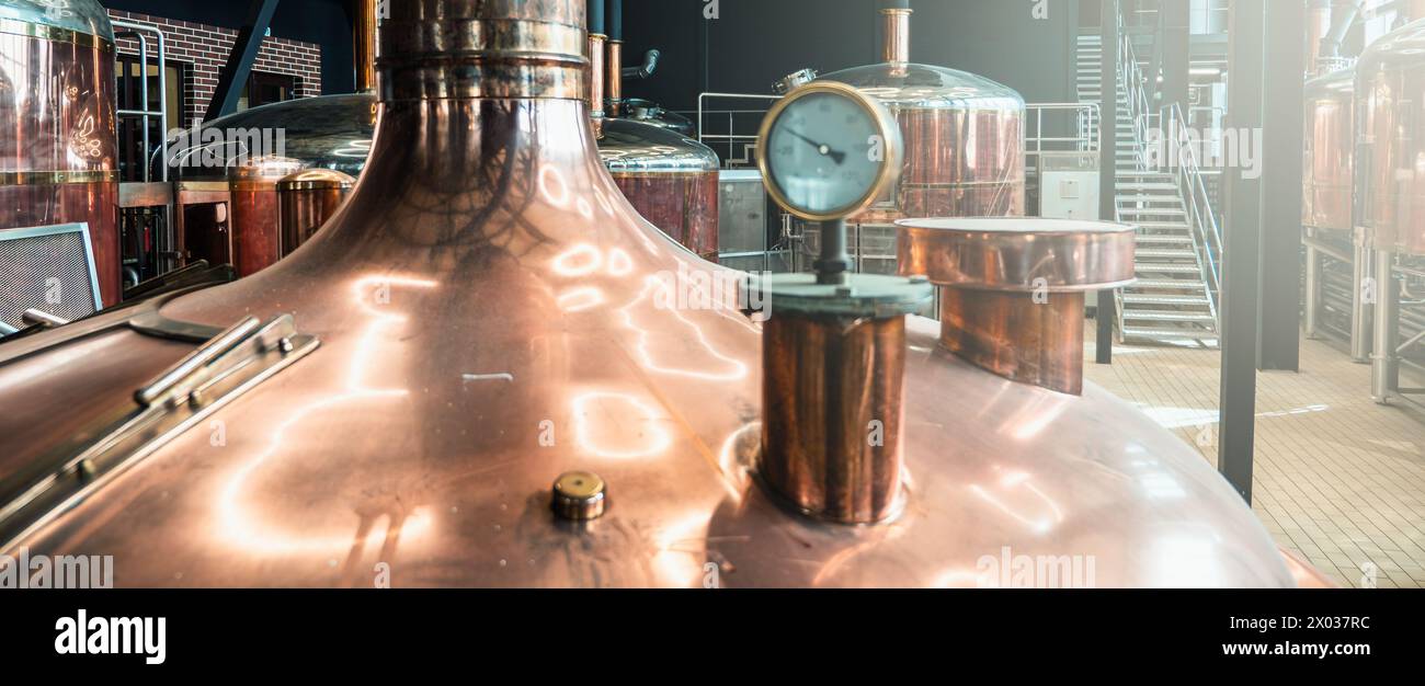 Copper brewery equipment in modern craft beer facility Stock Photo - Alamy