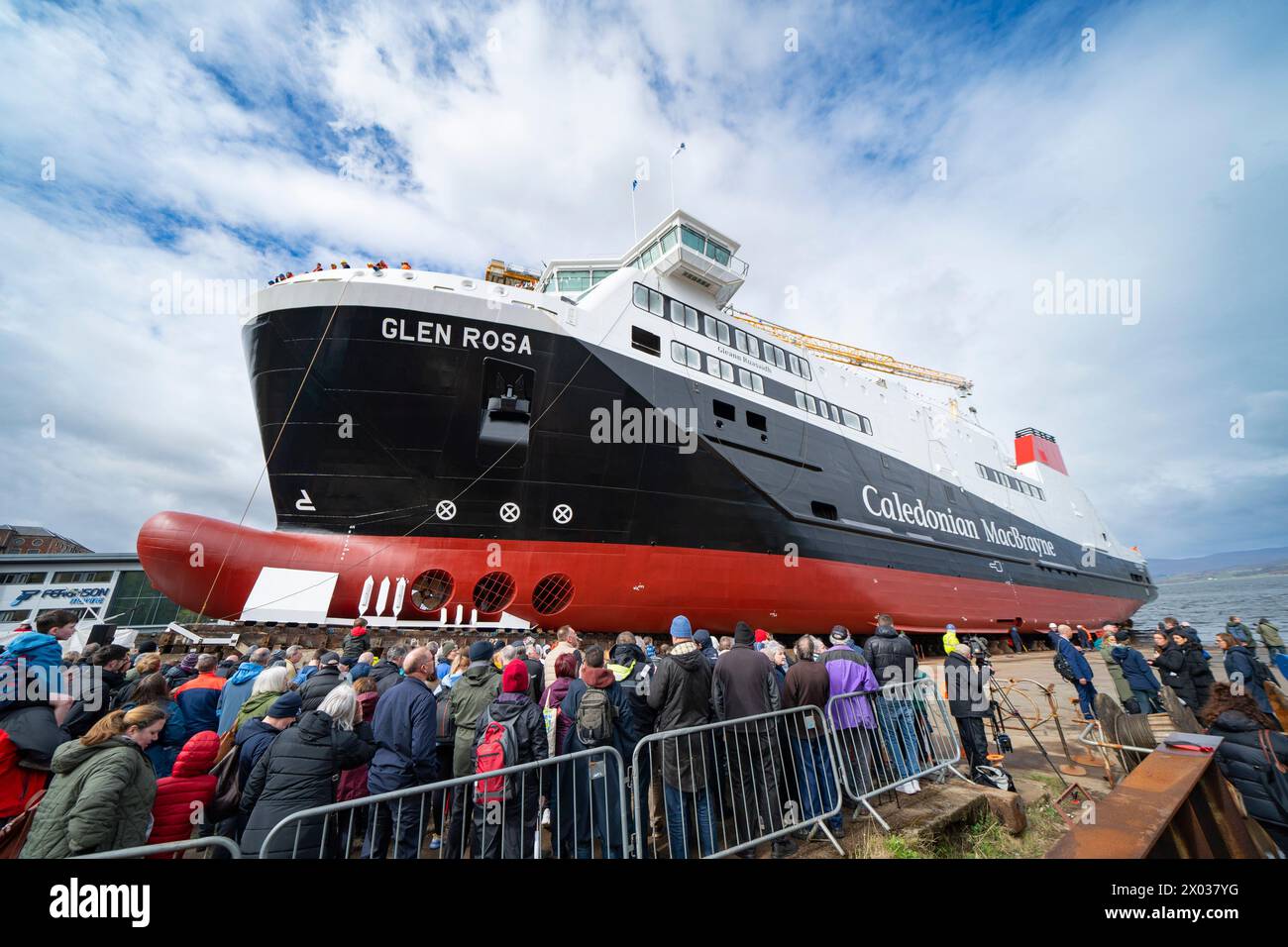 Port Glasgow,Scotland, UK. 9th April, 2024. Launch of the MV Glen Rosa ...