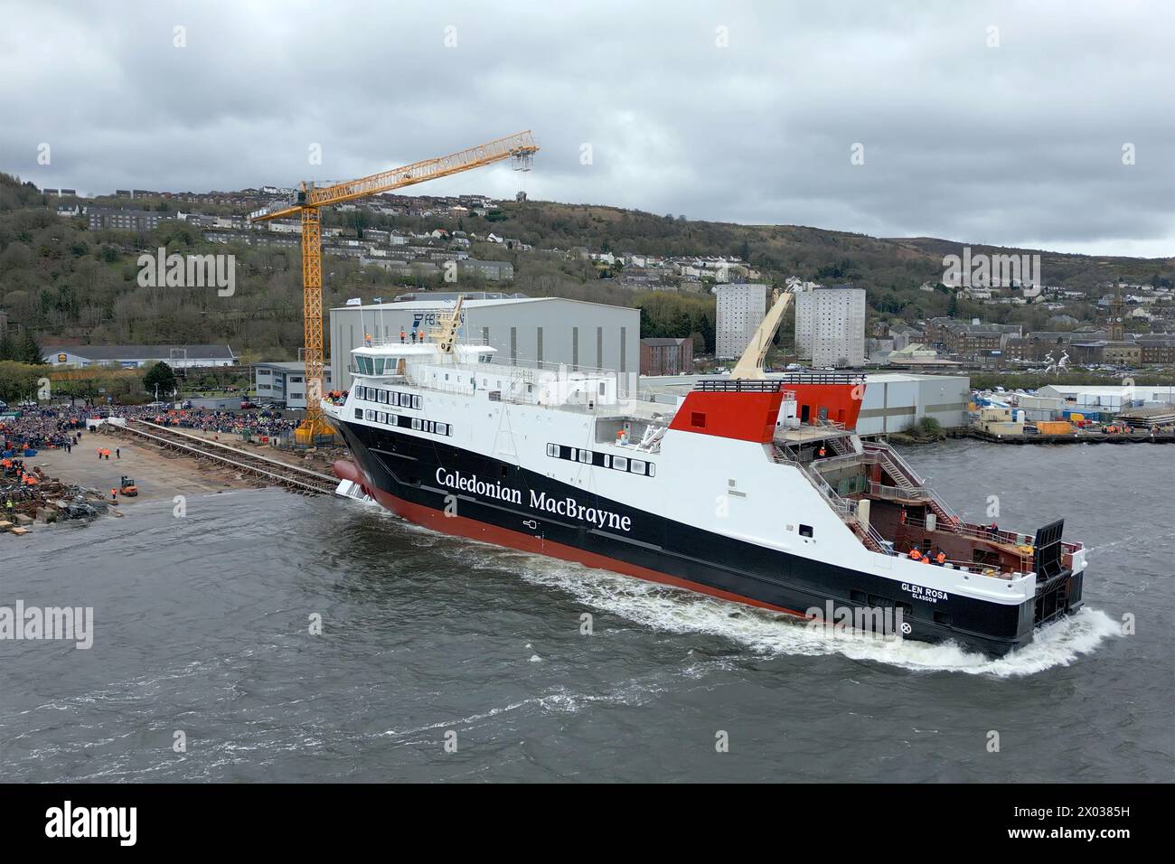 Port Glasgow,Scotland, UK. 9th April, 2024. Launch of the MV Glen Rosa ...
