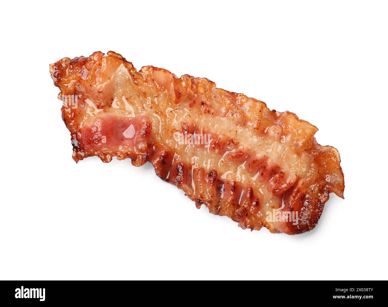 One fried bacon slice isolated on white, top view Stock Photo - Alamy