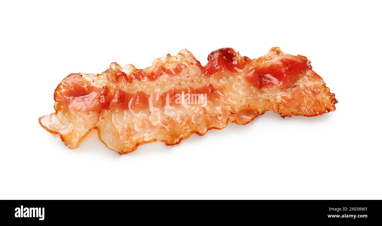 One fried bacon slice isolated on white Stock Photo - Alamy