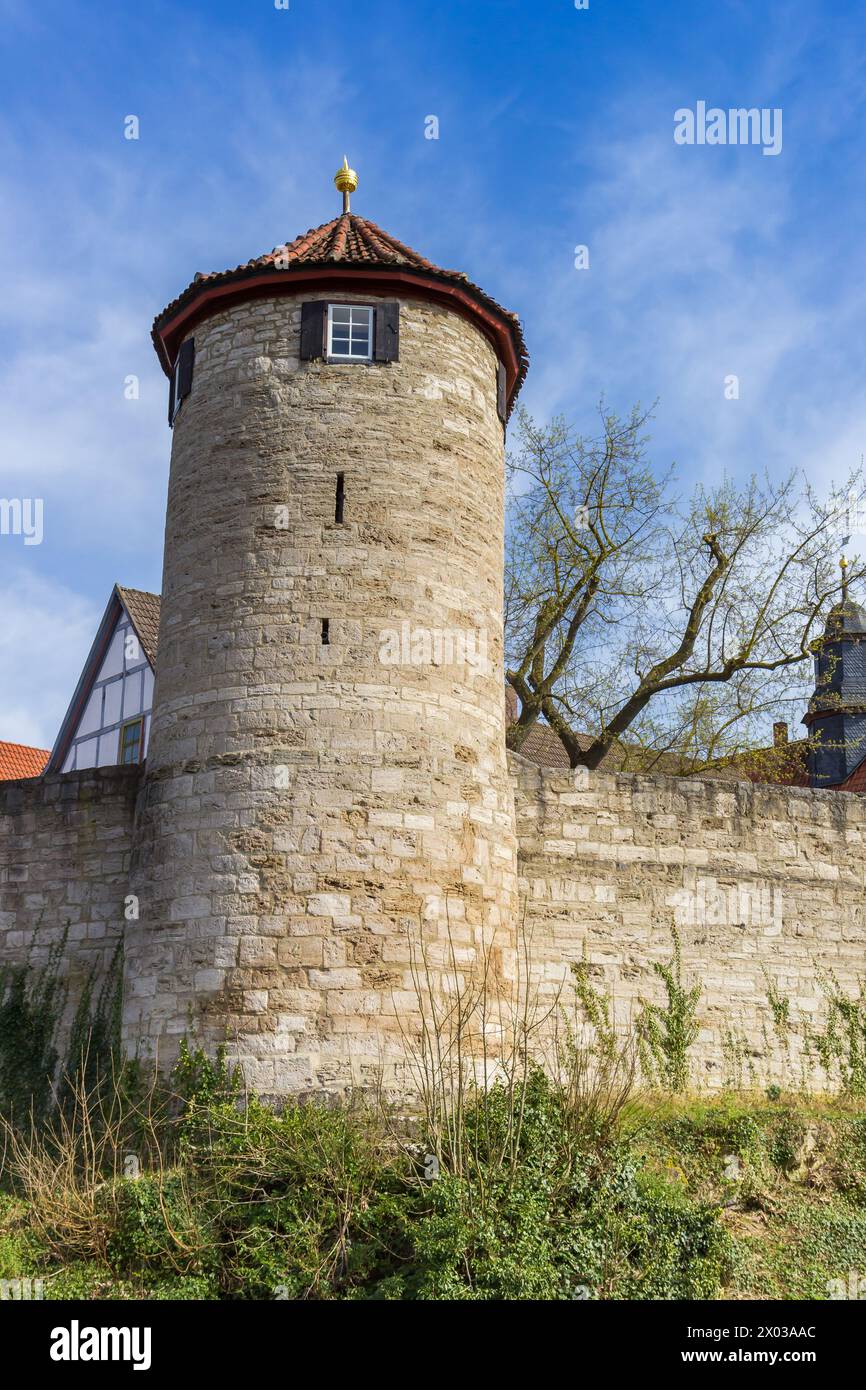 Round Hospital Tower in the surrounding city walls of Muhlhausen ...