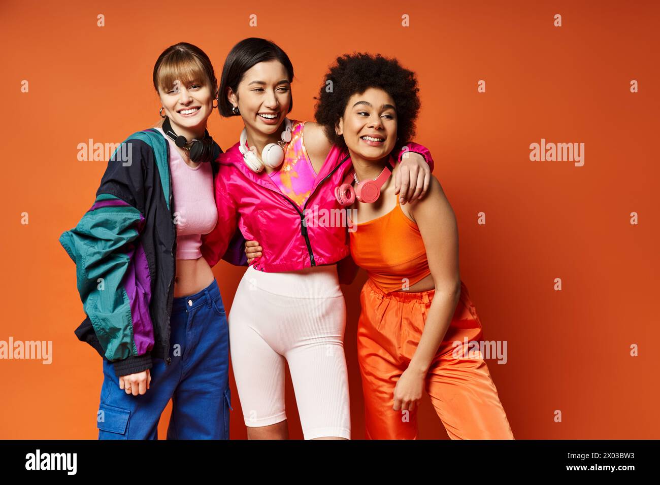 Three beautiful women representing diversity and unity, standing ...
