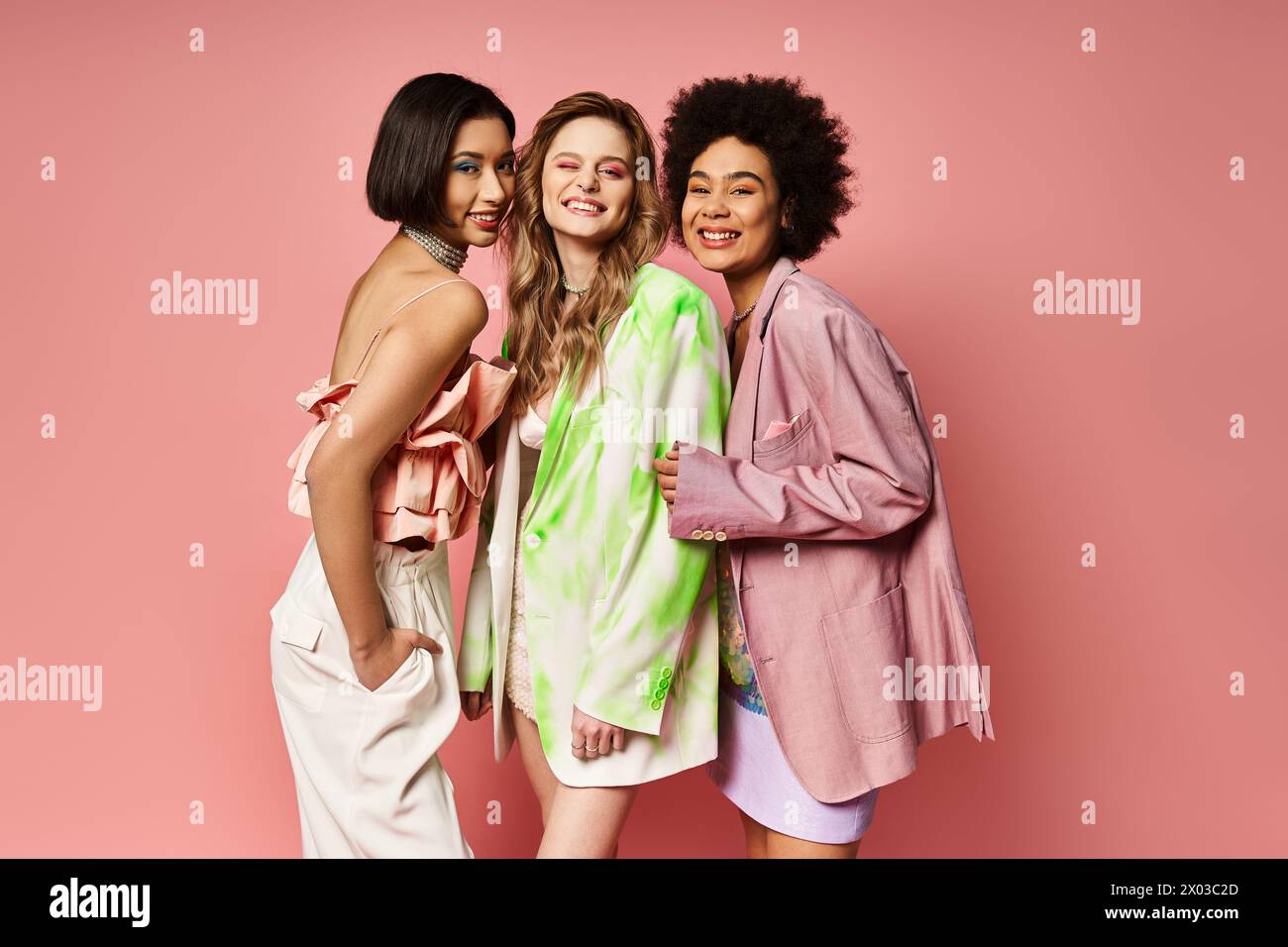 Three women of different ethnicities standing together, showcasing ...