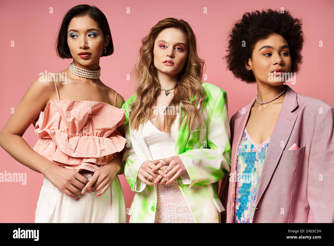 Three beautiful, diverse women of Caucasian, Asian, and African ...