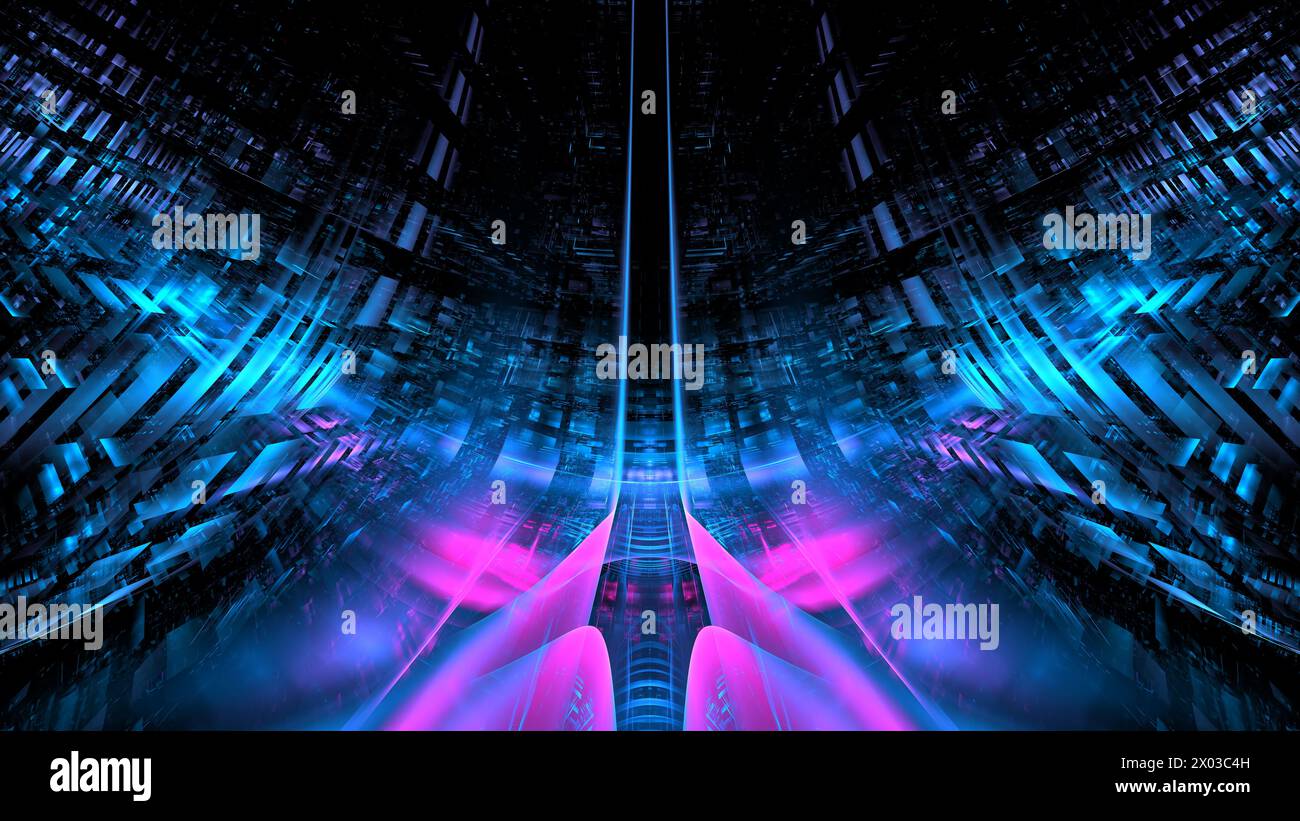 Blue and pink lights interact in an abstract display, creating a ...