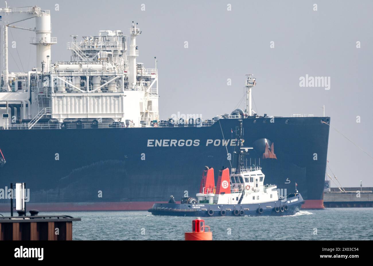 Mukran, Germany. 09th Apr, 2024. The almost 300-metre-long "Energos ...