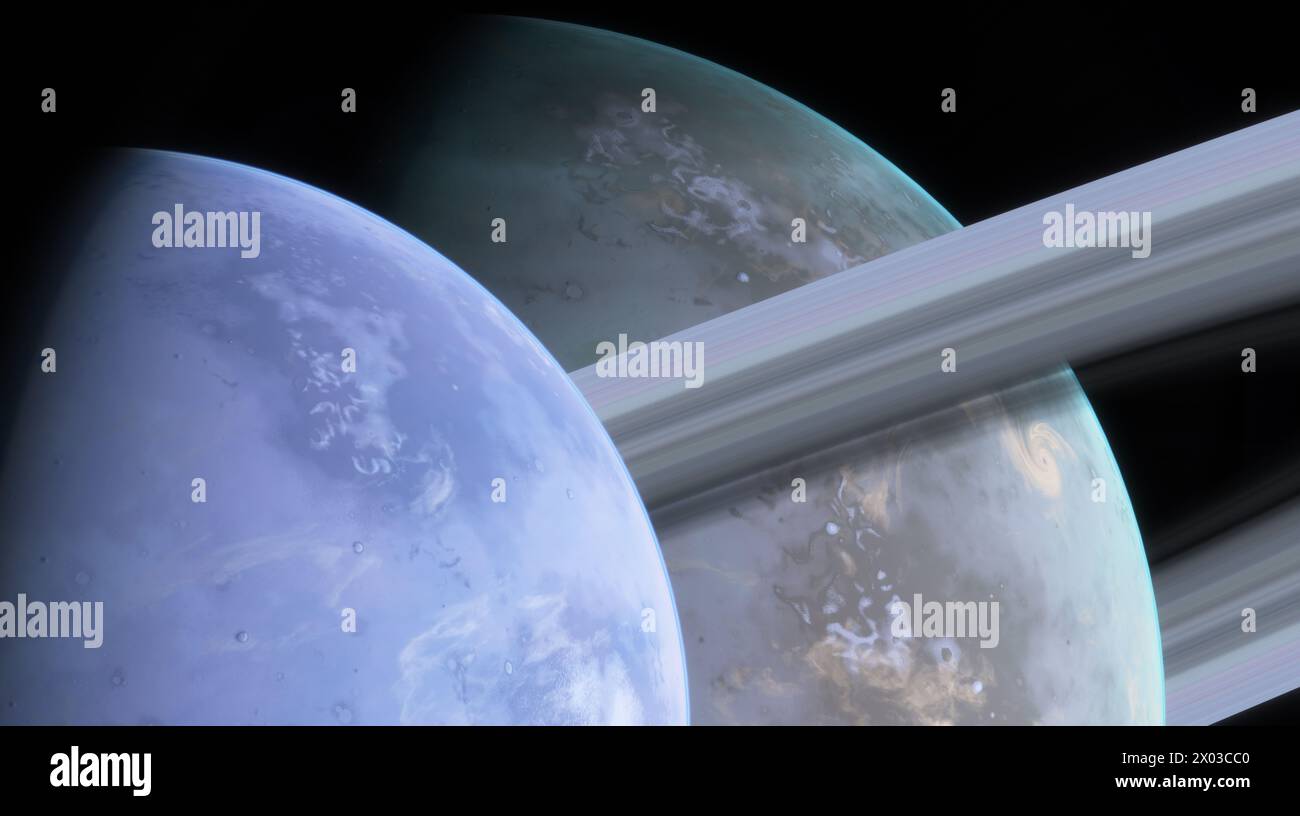 Celestial planet bodies with vivid hues, showcasing detailed expanse of ...