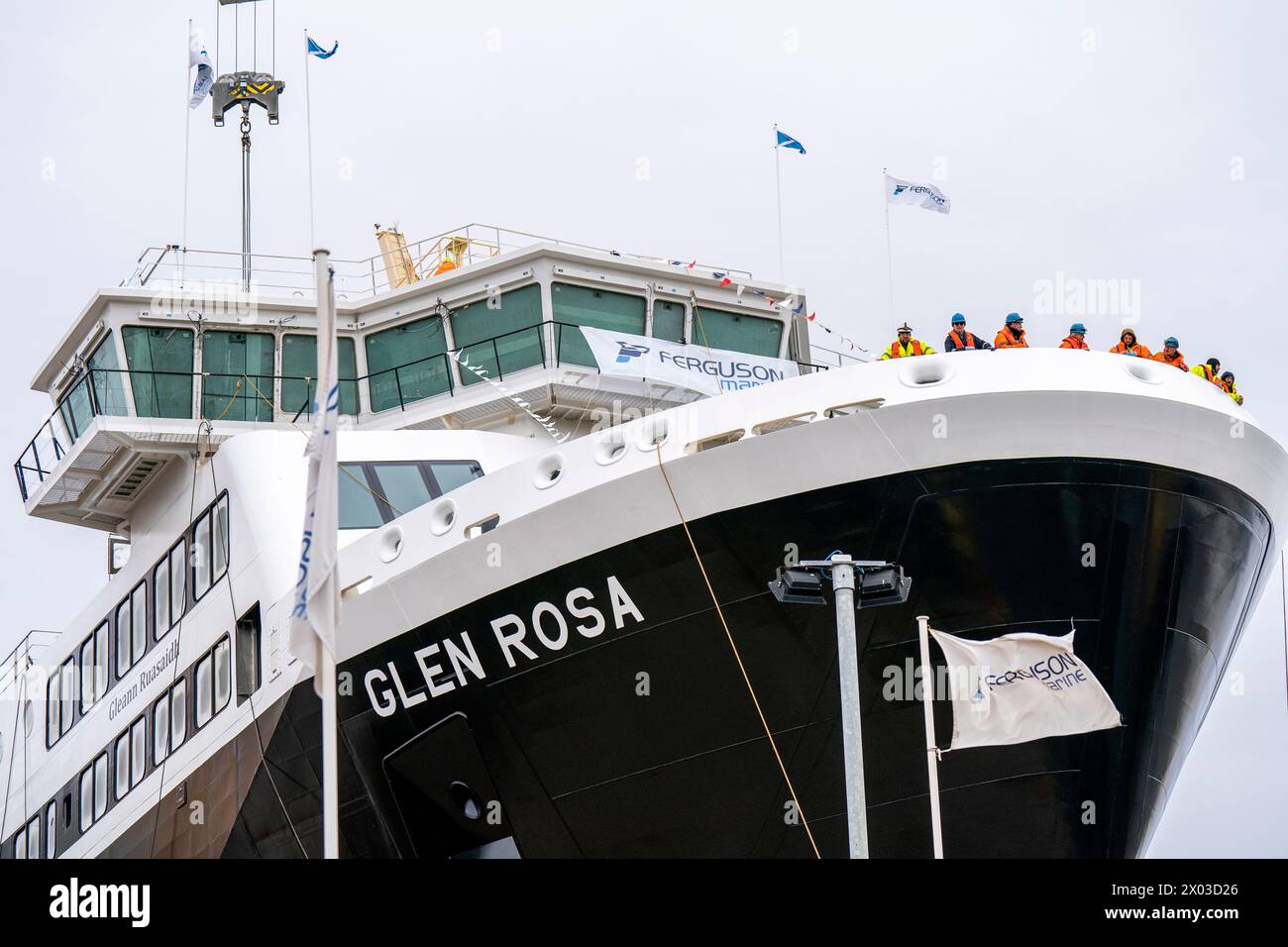 The bow of the MV Glen Rosa before being launched at the Ferguson ...