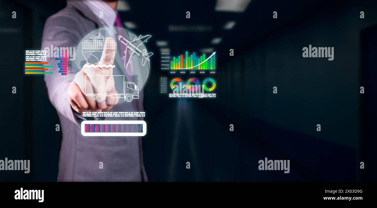 The transportation executive examines international transportation data ... The transportation executive examines international transportation data ...