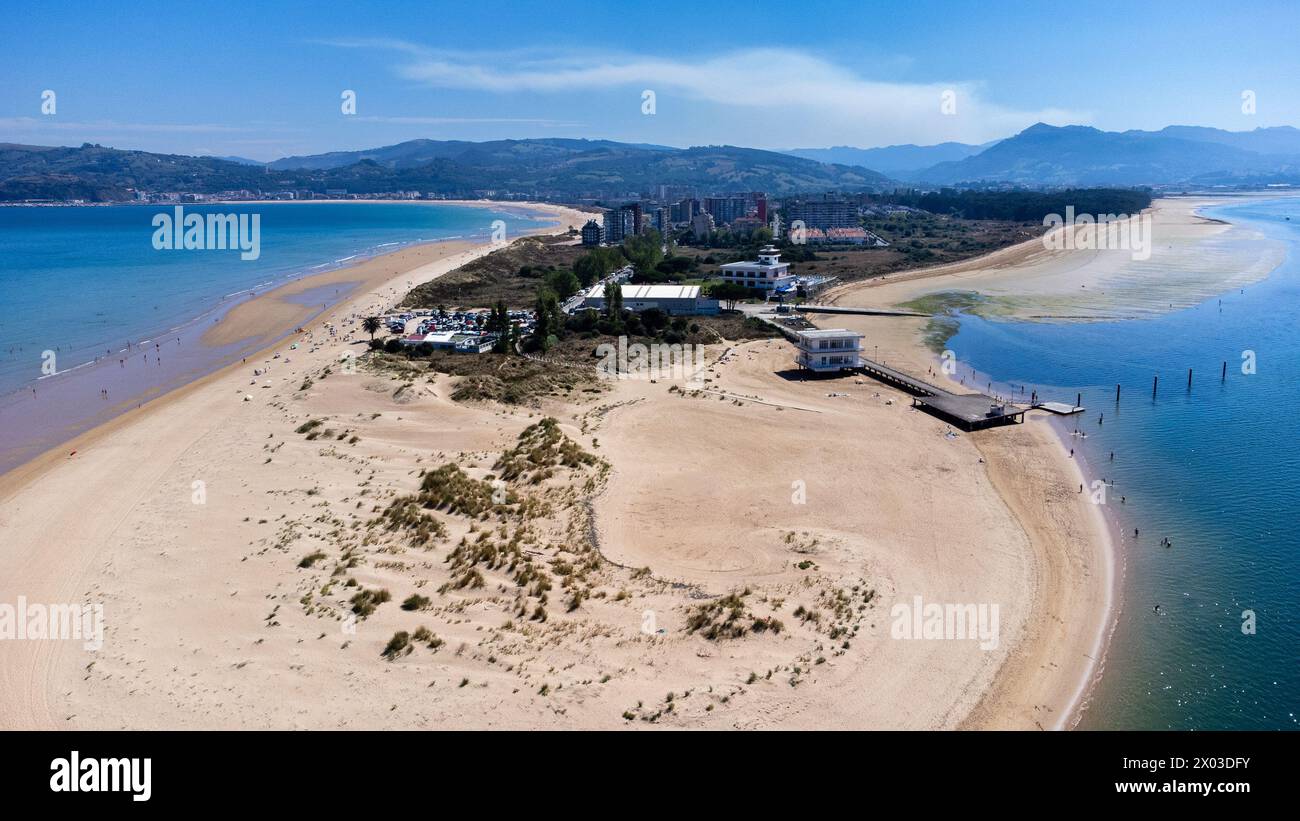 Aerial view of the sandy dune, La Salvé and Regatón beaches, the ...